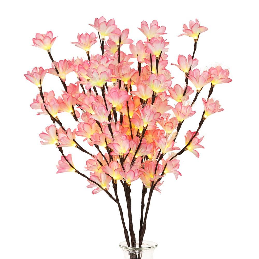 Oumilen 30 in. White Artificial Lily Flower Lights Home Decor 5-Pieces ...