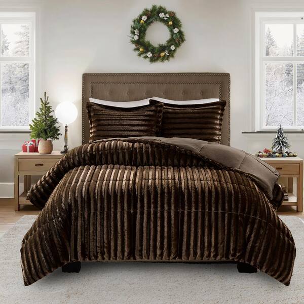 Madison Park York Polyester Chocolate Faux Fur Full/Queen Comforter Set ...