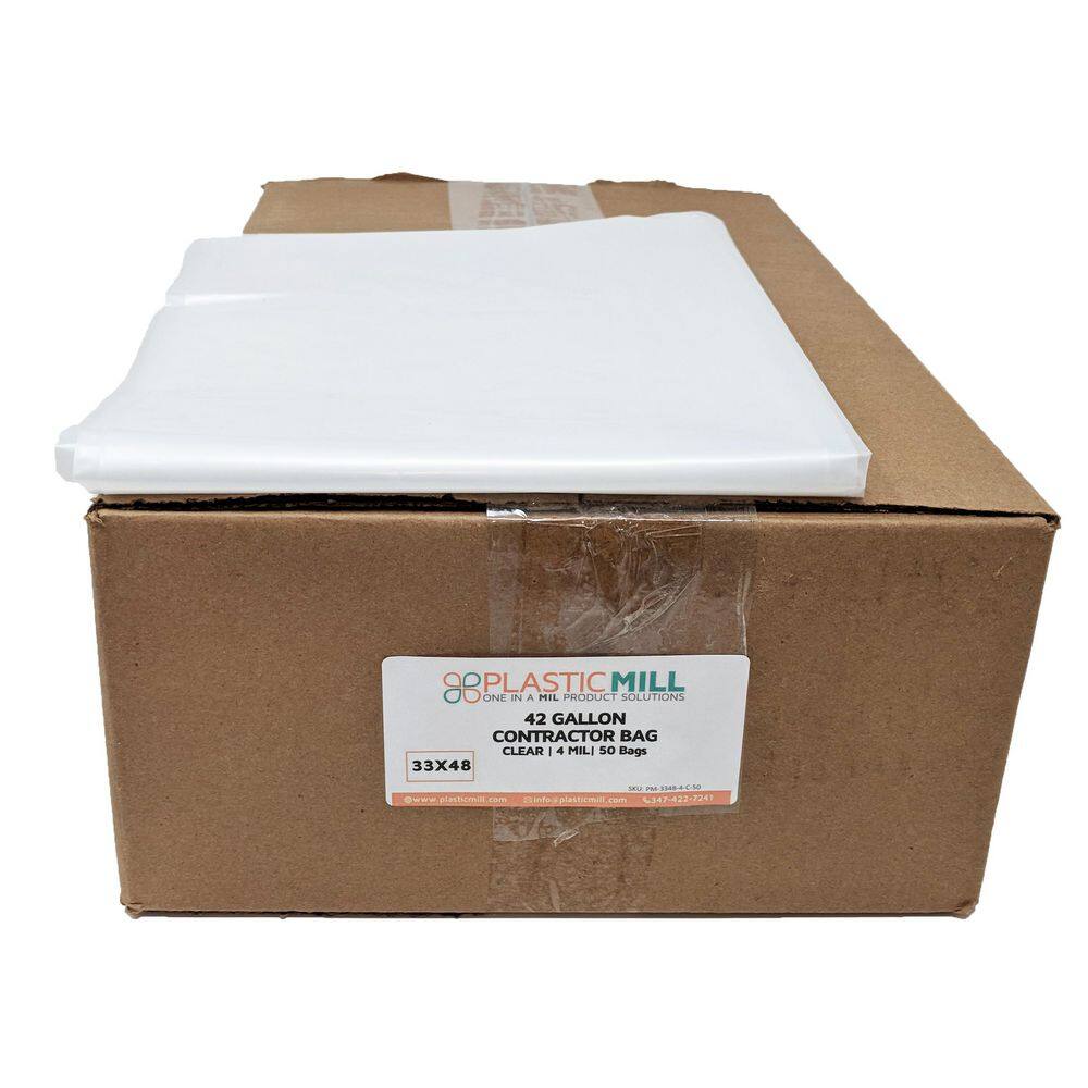 PlasticMill 33 in. W x 48 in. H 42 Gal. 4 mil Clear Contractor Bags (50 ...