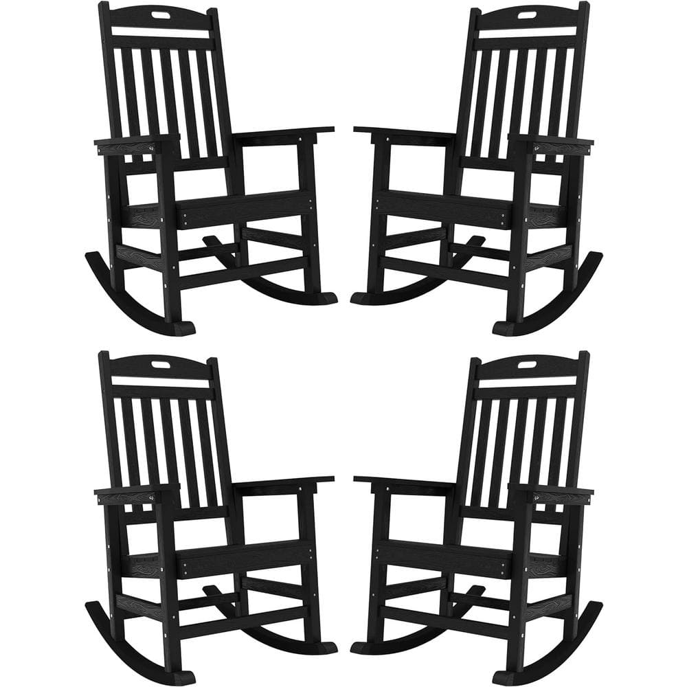 Mximu Black Plastic Patio Outdoor Rocking Chair, Fire Pit Adirondack ...