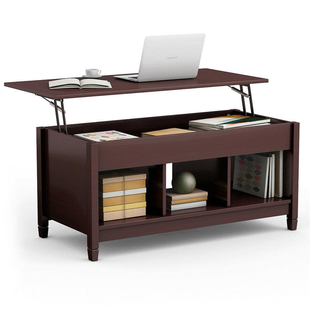 Costway 41 in. Length Brown 24.5 in. Rectangle Wood Coffee Table with ...