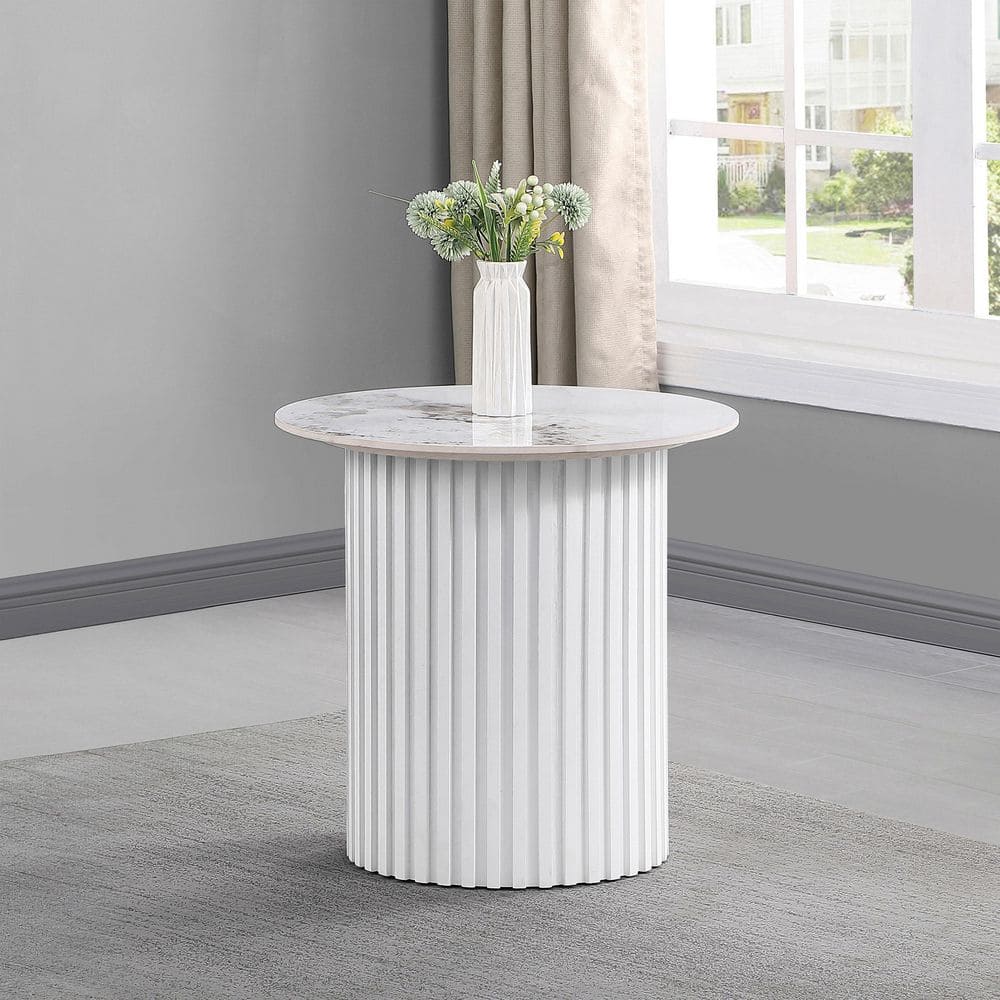 Coaster Rowena 23 in. White Round Sintered Stone Top End Table 708337 - The Home Depot