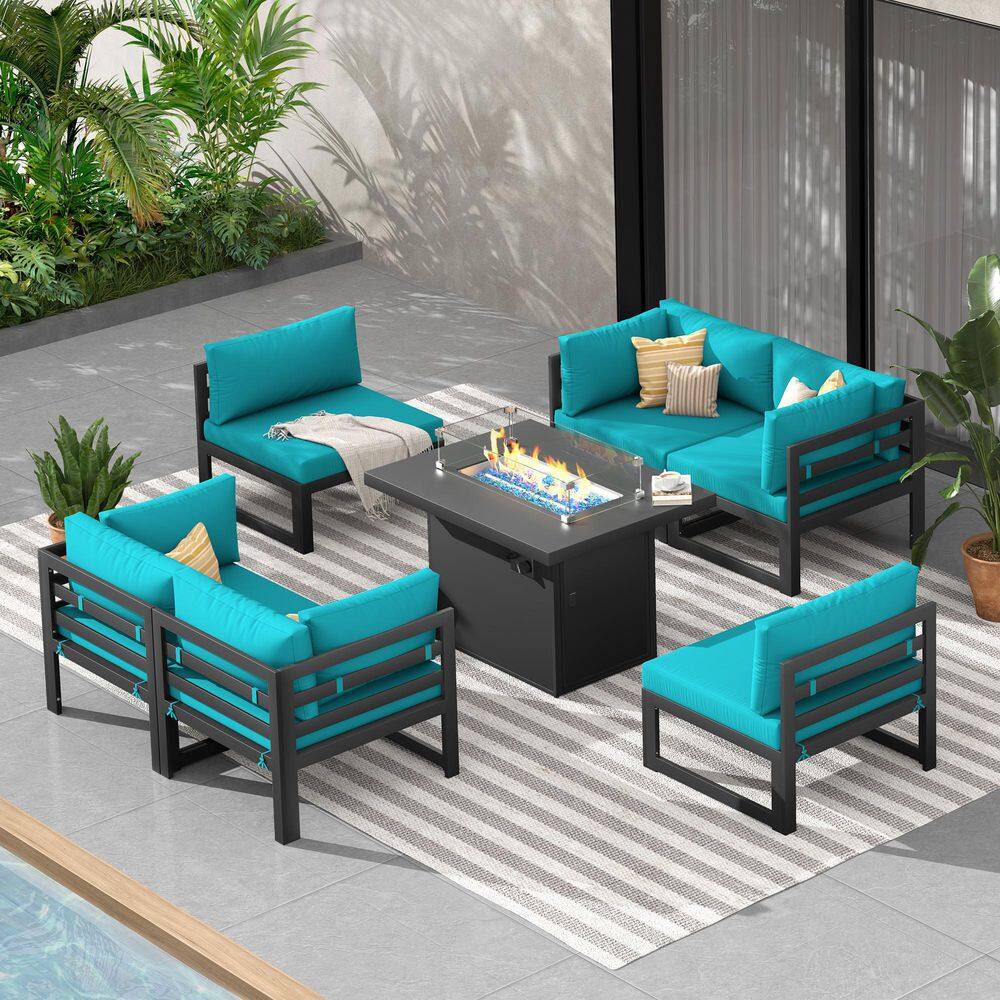 Outdoor 7-Piece Aluminum Patio Conversation Set Fire Pit Patio Sets ...