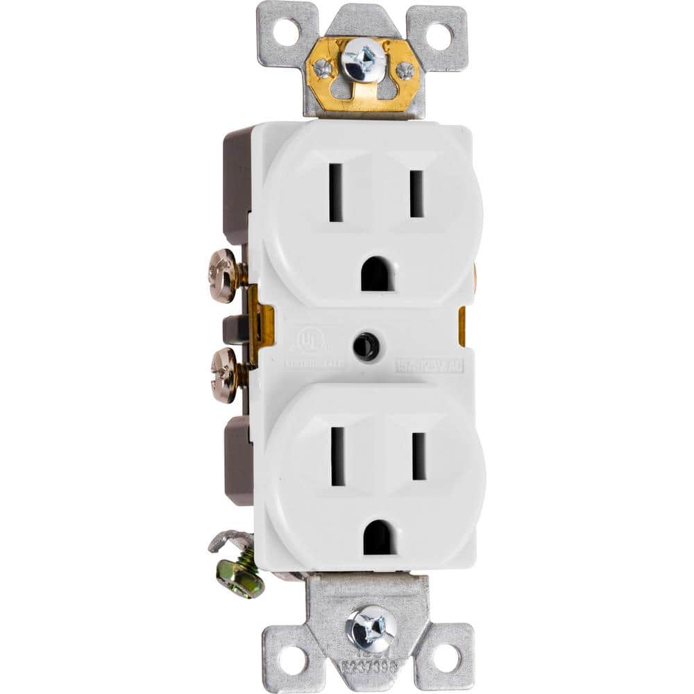 GE 15-Amp Heavy Duty Grounding Duplex Receptacle 2-Outlet, White 42157 ...