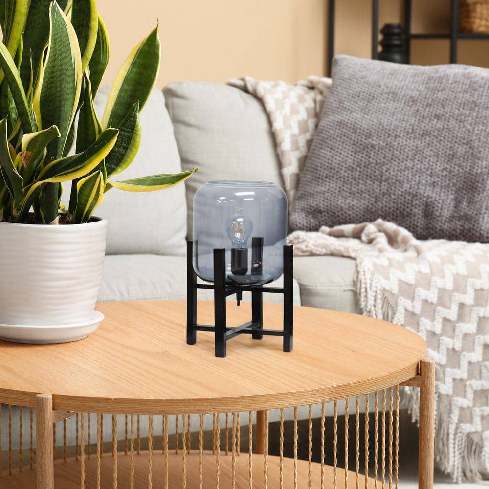 Creekwood home 13.5 in Black/Smoky Glass Rechargeable Integrated LED No ...
