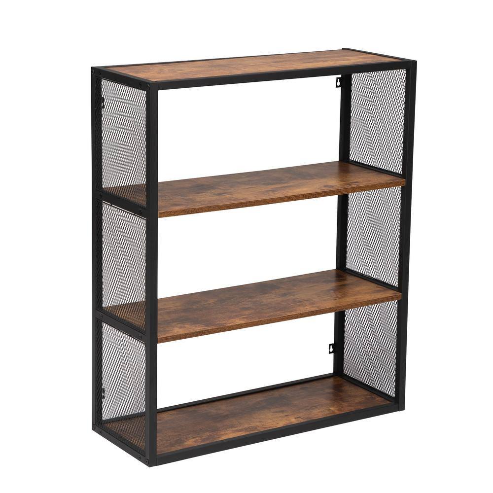 Afoxsos 30 in. W x 11 in. D Retro Brown MDF 3-Tier Decorative Wall ...