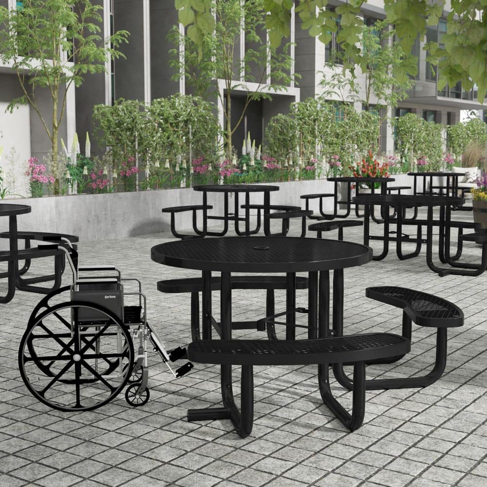 Carnegy Avenue Creekside 82.5 in. Black Round Steel Outdoor Picnic ...