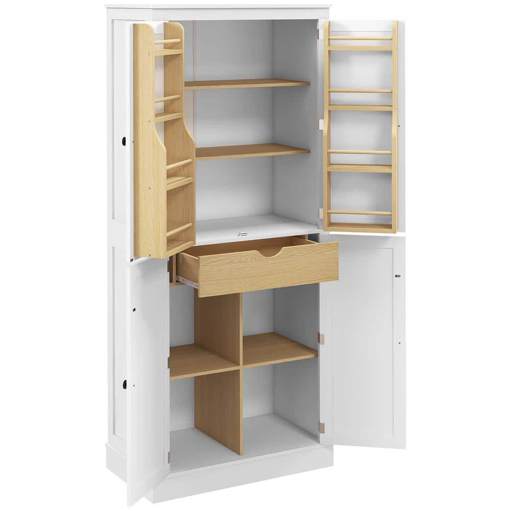 Homcom Kitchen Pantry Cabinet w 5 Tier Shelving 8 Spice Racks Drawer