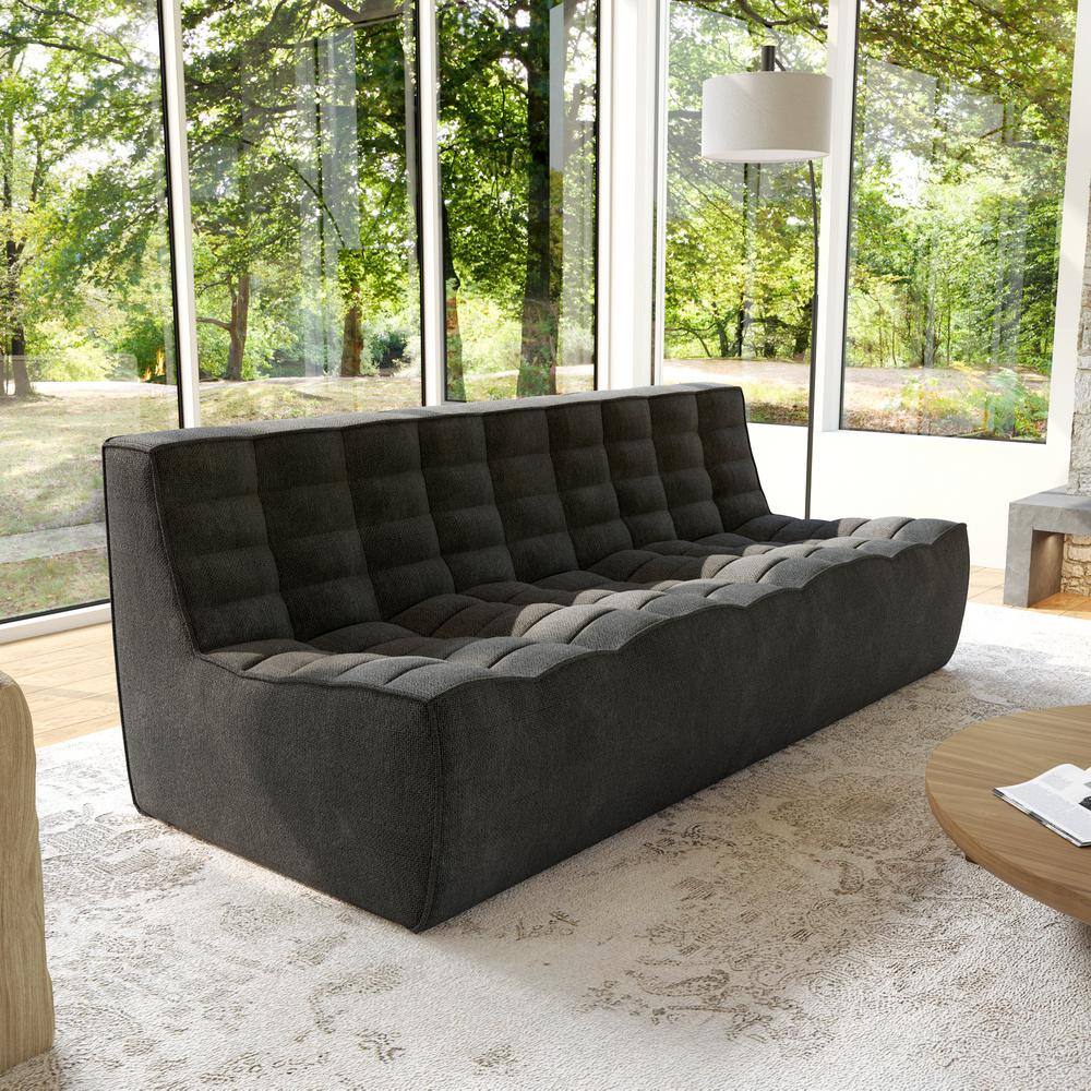 Magic Home 82.6 in. Armless Black Linen Lazy Floor 3-Seat Rectangle ...