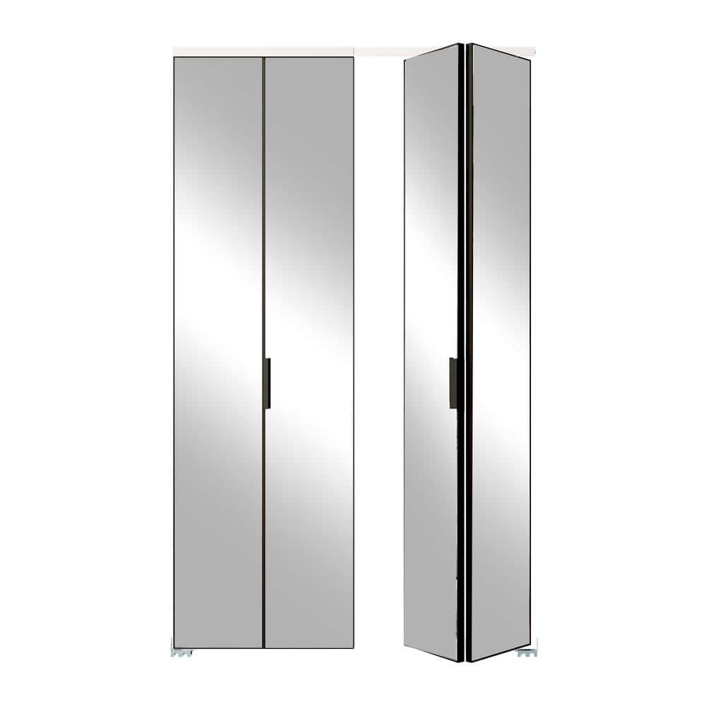 TENONER 48 in. x 80 in., Mirrored Glass, Black, Hollow Core, MDF ...