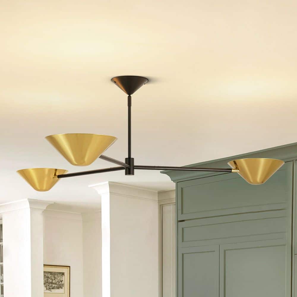 RRTYO Sasa 53.93" 3-Light Modern Black&Brass Linear Sputnik Cone Semi ...