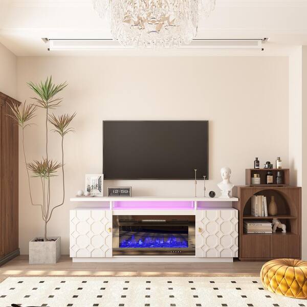 Boyel Living 70 in. W White Freestanding Storage Electric Fireplace TV Stand with 36 in. Fireplace BL JHLD36 WH