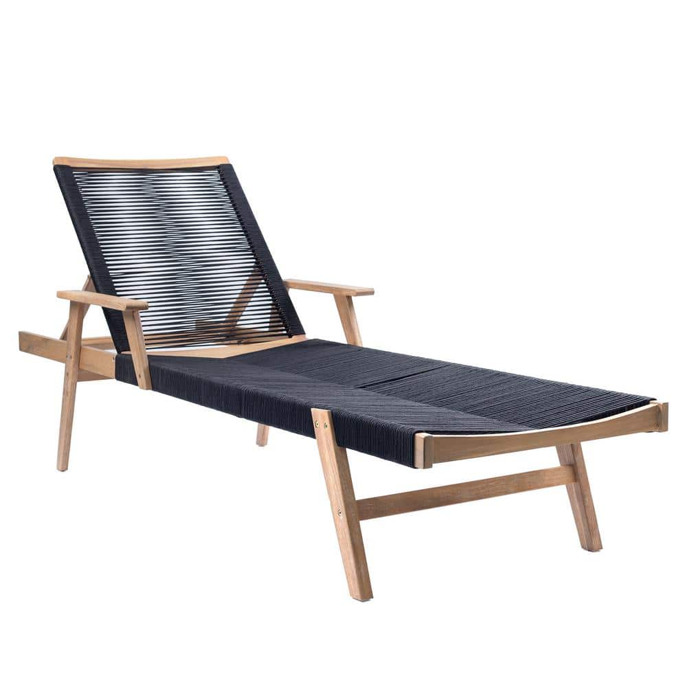 Cesicia Acacia Wood Black Rope Outdoor Chaise Lounge for Backyard ...