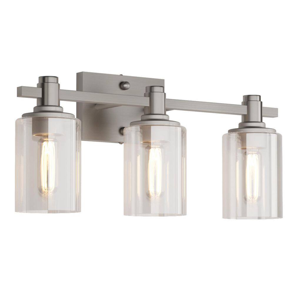 JUSHENG 17 in. 3-Light Nickel Bathroom Vanity Light with Clear Glass ...