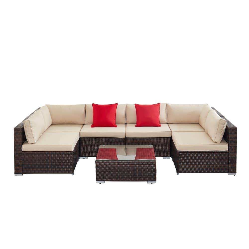 EDYO LIVING 7-Piece Steel Wicker Outdoor Patio Conversation Set with ...