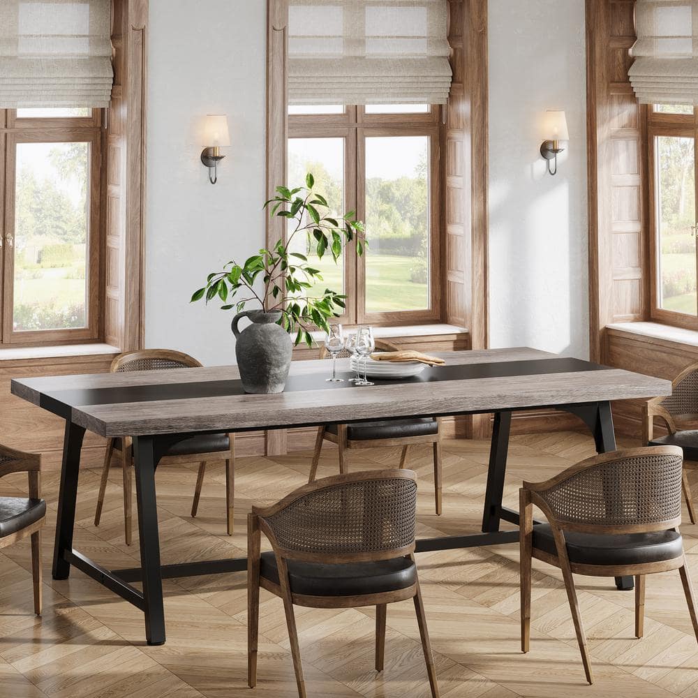 BYBLIGHT Roesler Industrial Grey Wood 70.87 in. 4-Legs Dining Table Seats 8 BB-F2041-LJM - The ...