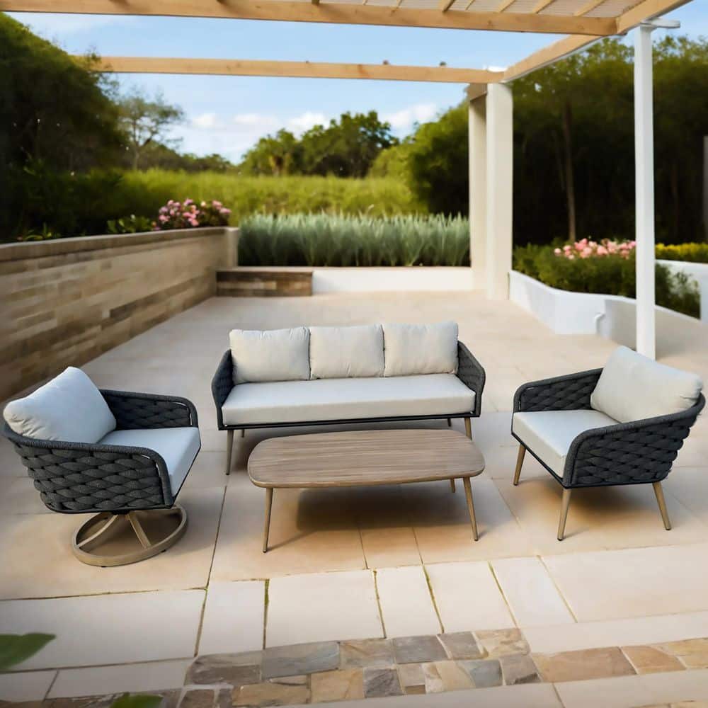 HiGreen Outdoor King 4-Piece Brown Aluminum Woven Rope Patio ...