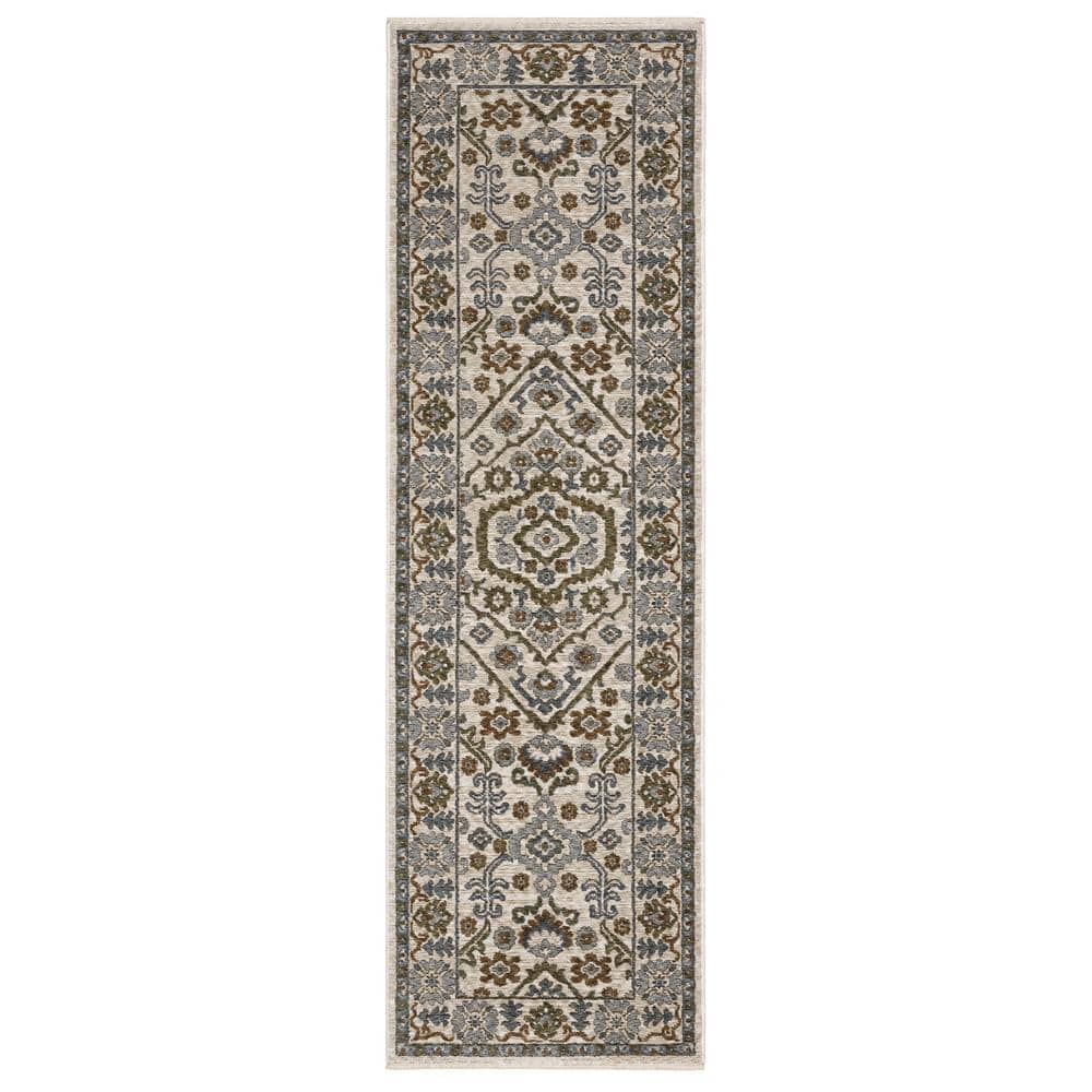 AVERLEY HOME Hunter Ivory/Green 2 ft. x 8 ft. Layered Floral Medallion ...