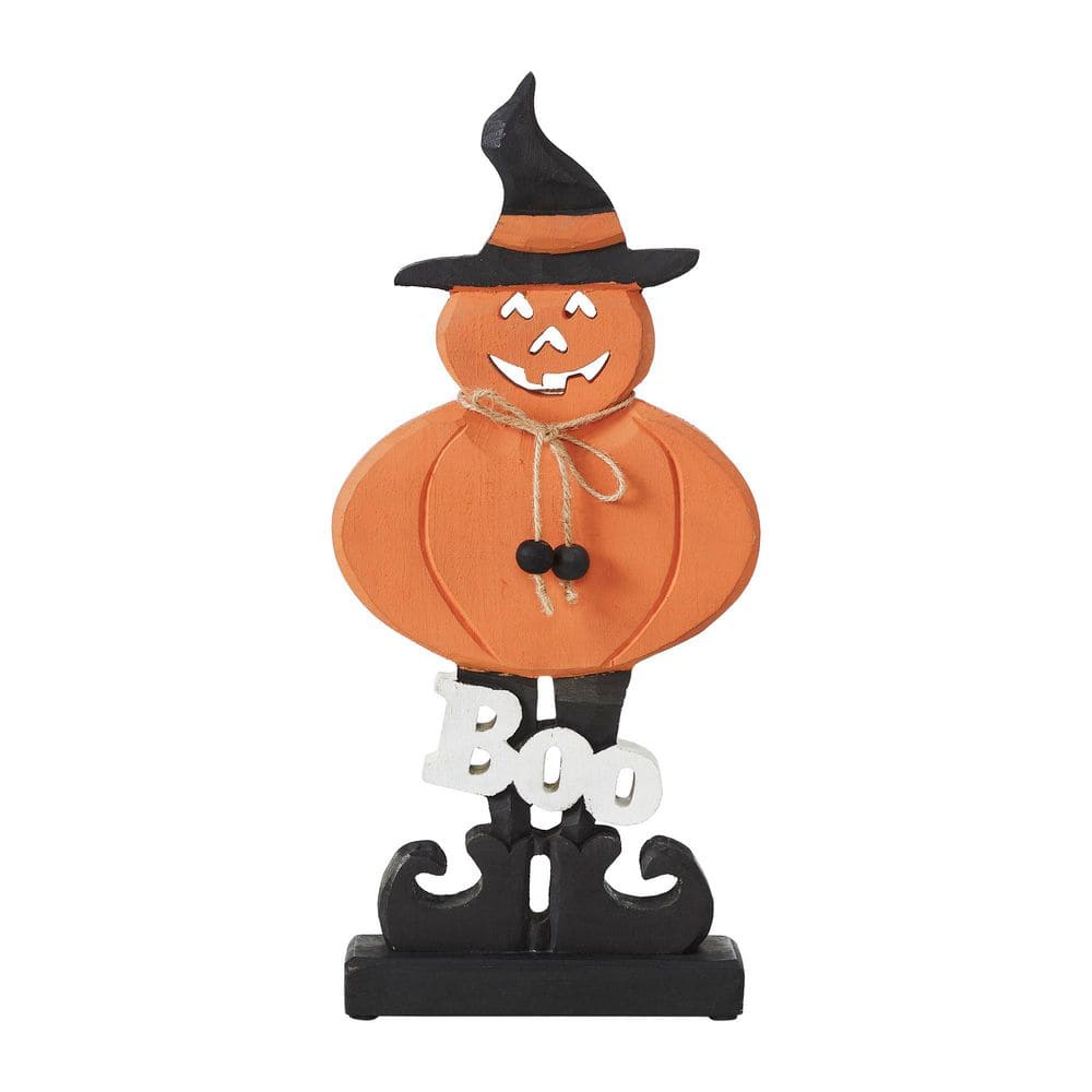VHC BRANDS 15.5 in. Jack-O-Lantern Boo Wooden Halloween Table Decor ...