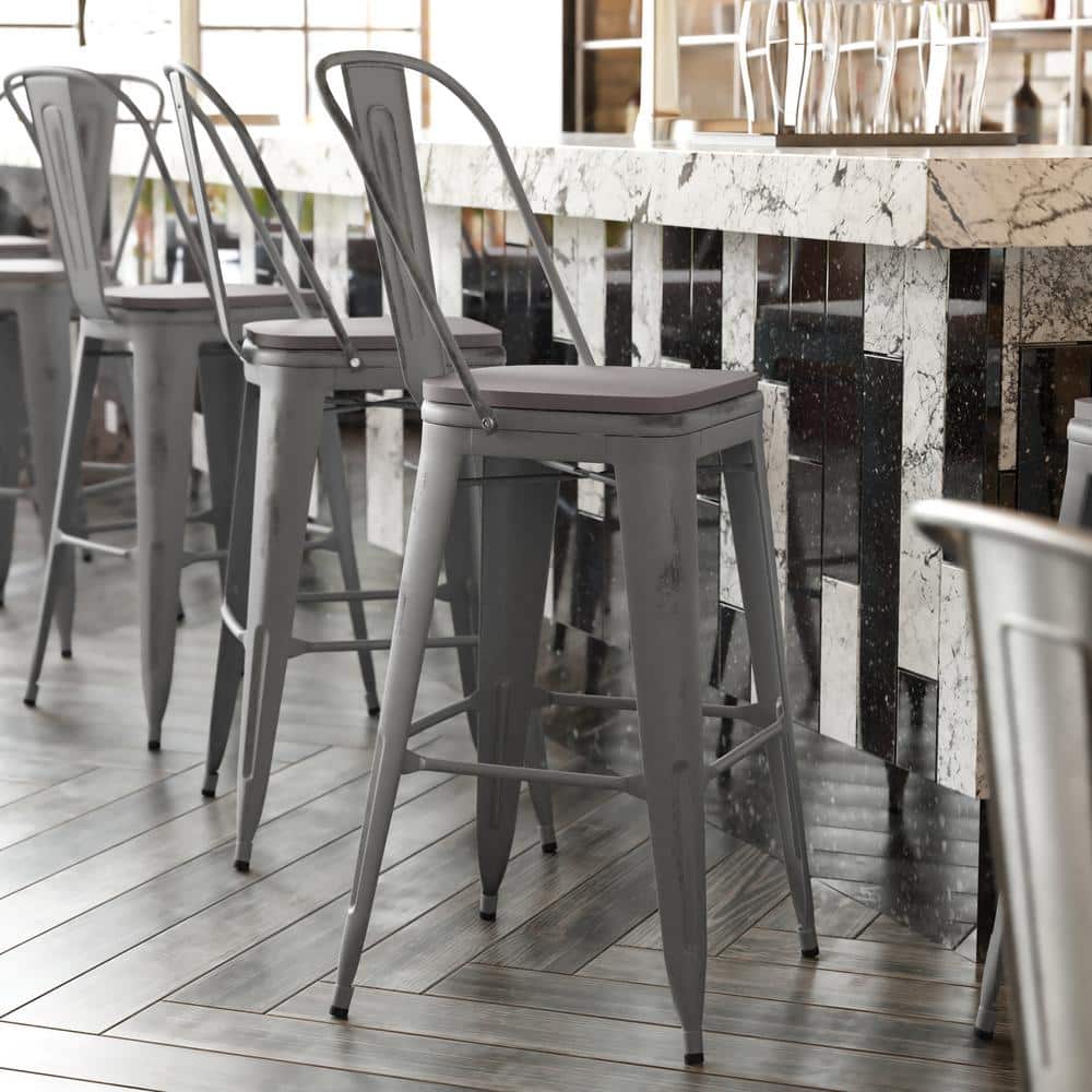 Carnegy Avenue 30 in. Silver Gray/Gray Metal Outdoor Bar Stool CGA-ET ...