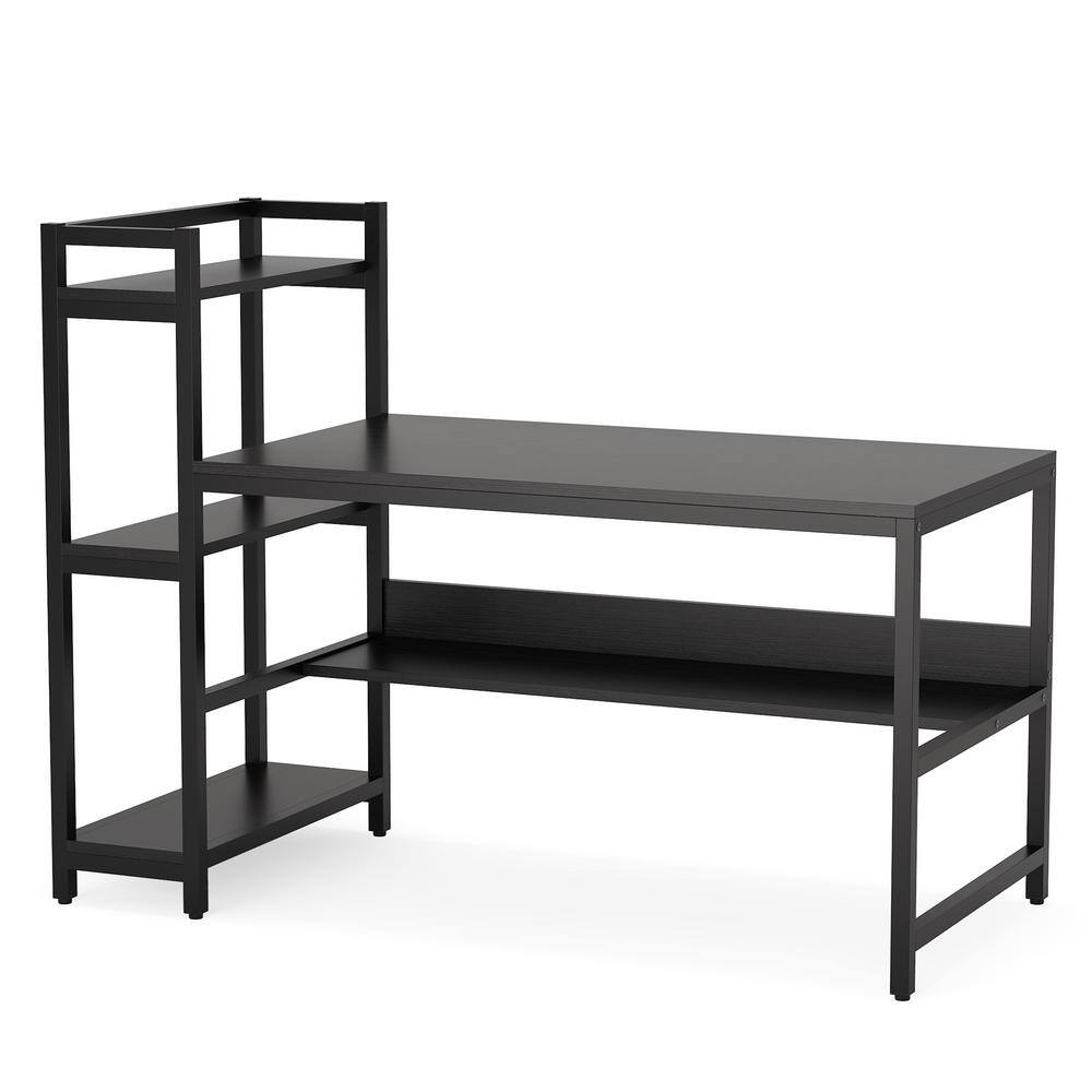 BYBLIGHT Havrvin 60 in. Retangular Black Wood Computer Desk with 4-Tier ...