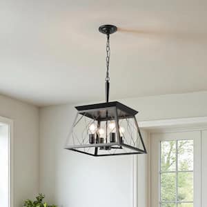 MODERN HABITAT 32 in. 5-Light Matte Black Finish and Oak Fixture Color ...