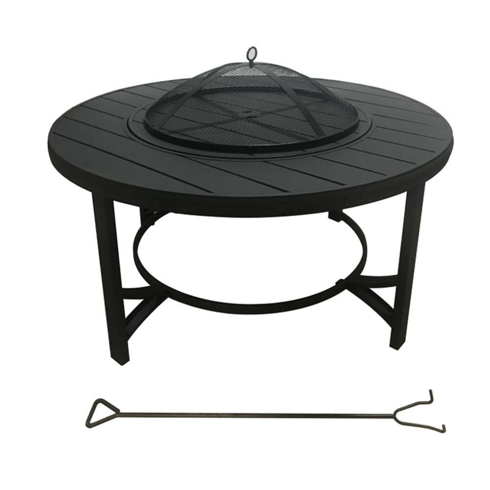 LIVING ACCENTS 36 in. W Round Steel Wood Fire Table 4003577 - The Home ...