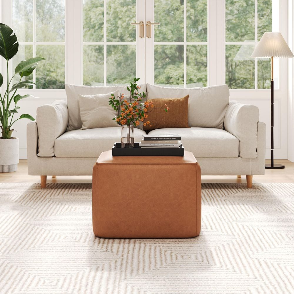 CHRISTOPHER KNIGHT HOME Yzabella Tan Faux Leather Upholstered Square ...