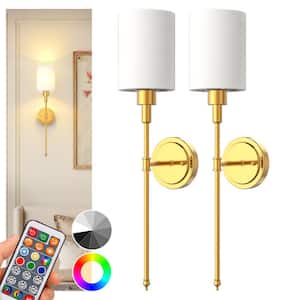 YANSUN 7 in. 1-Light (Set of 2) Gold Wall Sconces, RGBCW Dimmable Color ...