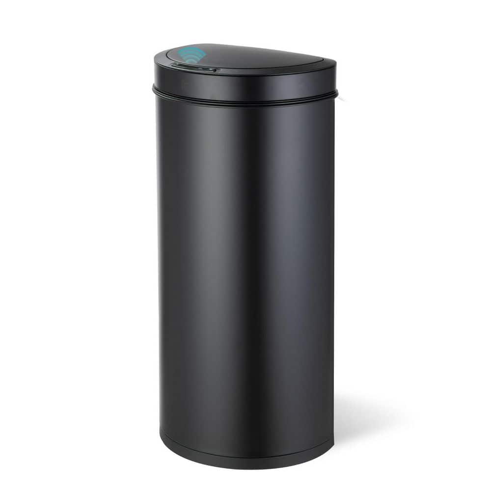 Home Zone Living 16 Gal. Black Semi-Round Stainless Steel Kitchen Trash ...