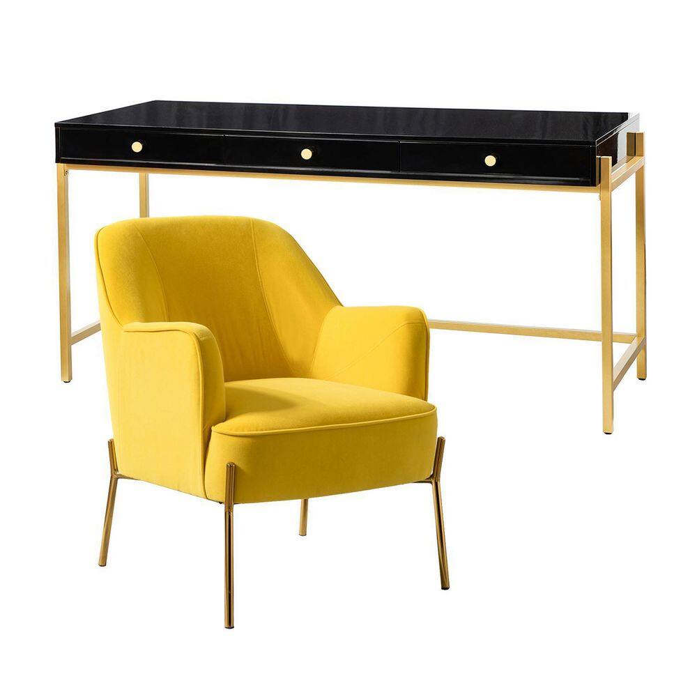 JAYDEN CREATION Alita Yellow 2 Piece Office Set with Modern Desk and ...