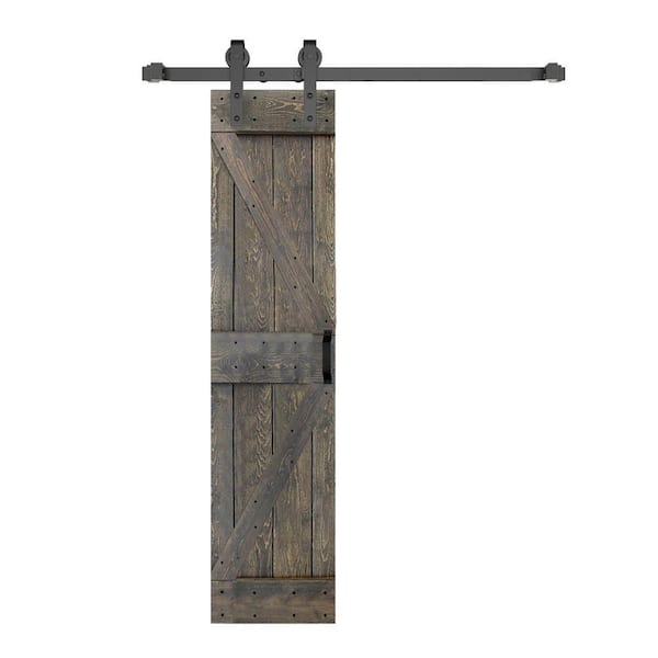 ISLIFE K Style 36 in. x 84 in. Aged Gray Finished Soild Wood Sliding ...