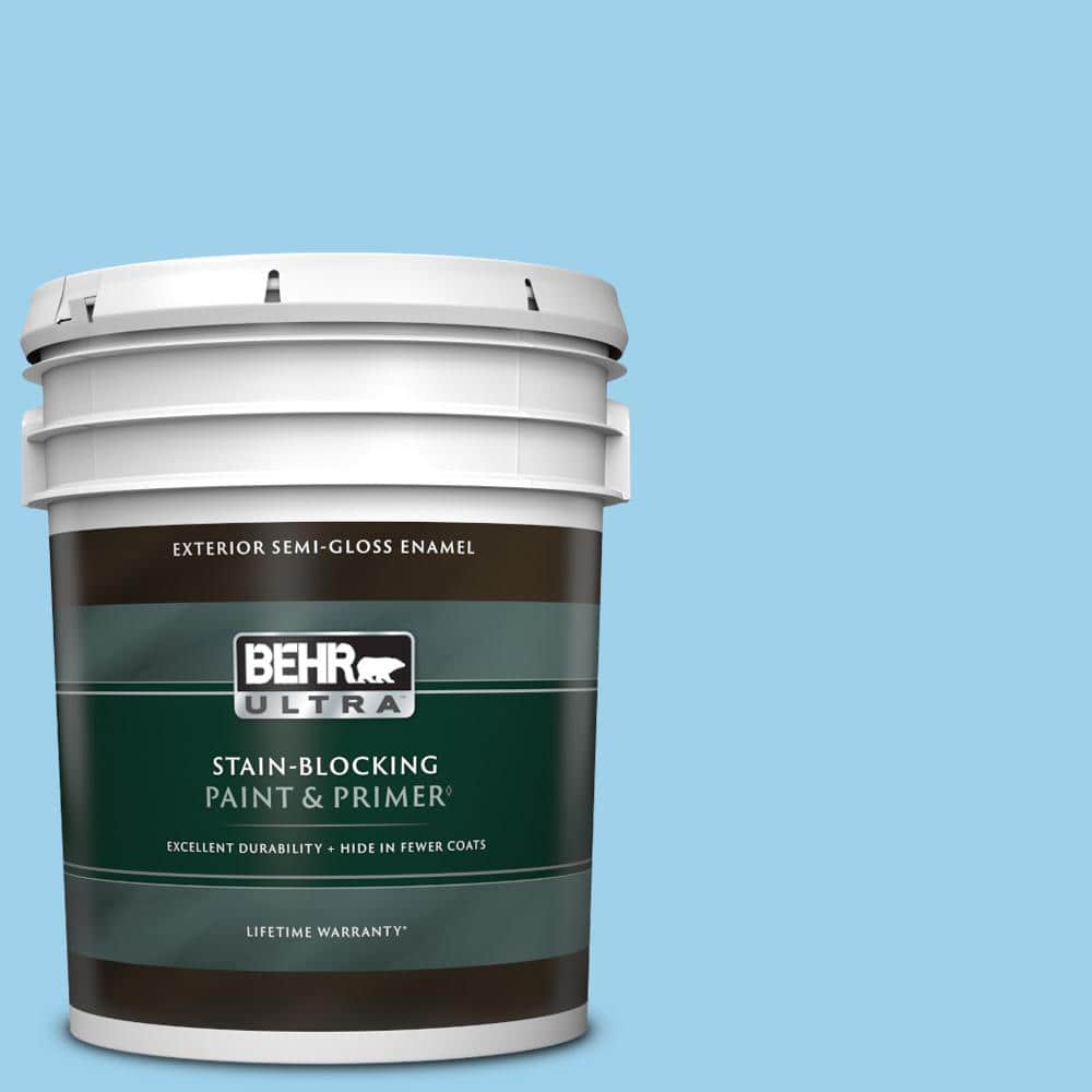 BEHR ULTRA 5 gal. #P500-3 Spa Blue Semi-Gloss Enamel Exterior Paint ...