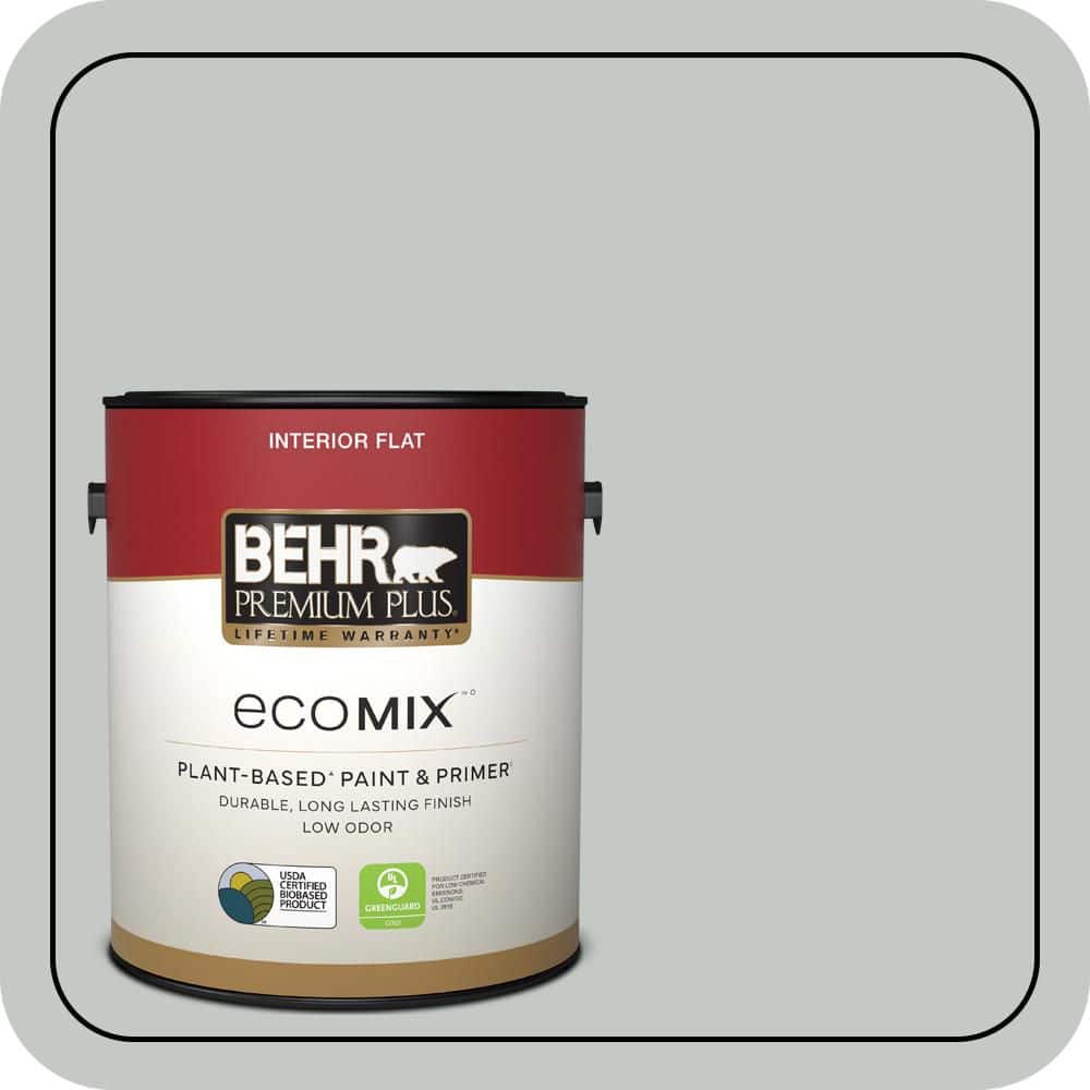 BEHR PREMIUM PLUS 1 gal. #BNC-07 Frosted Silver Flat EcoMix Plant-Based ...