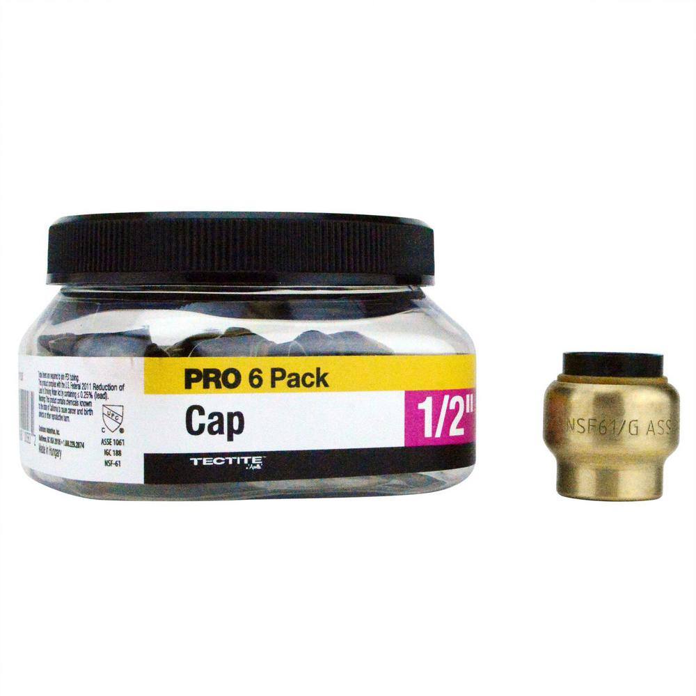 Tectite 1/2 in. Brass Push-To-Connect Cap Pro Pack (6-Pack) FSBCAP126JR ...
