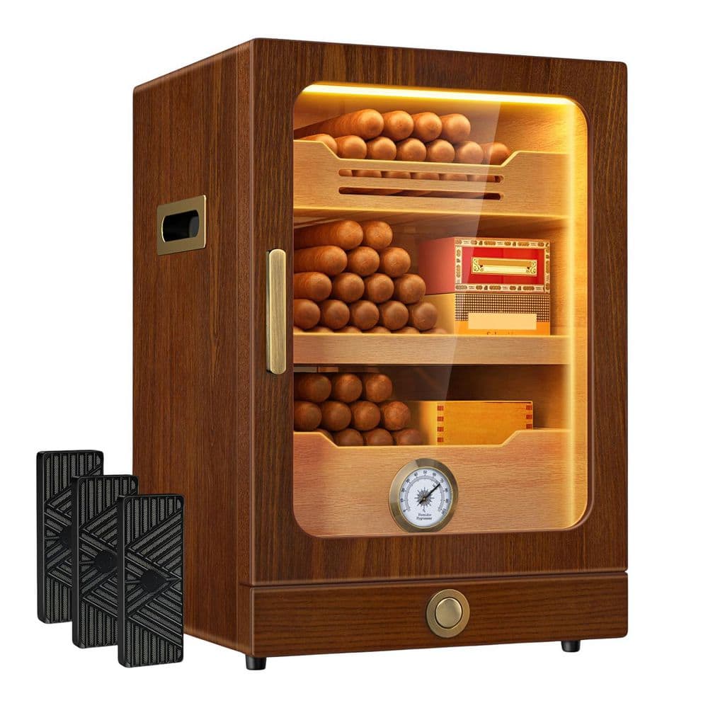12 in. W x 8 in. H Brown Spanish Cedar Wood Cigar Humidor Cabinet with ...