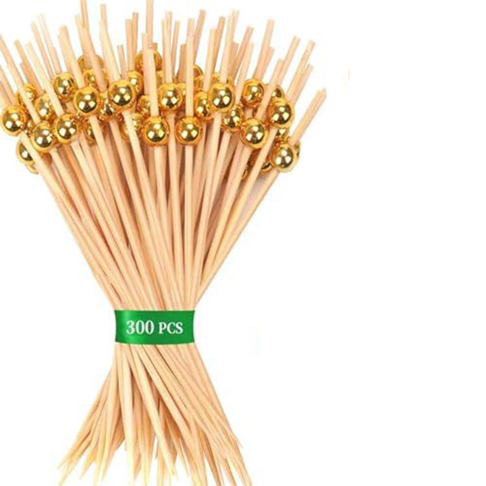 Lynzavix Gold Pearl Series Bamboo Gold Yellow Disposable Skewers Fancy ...