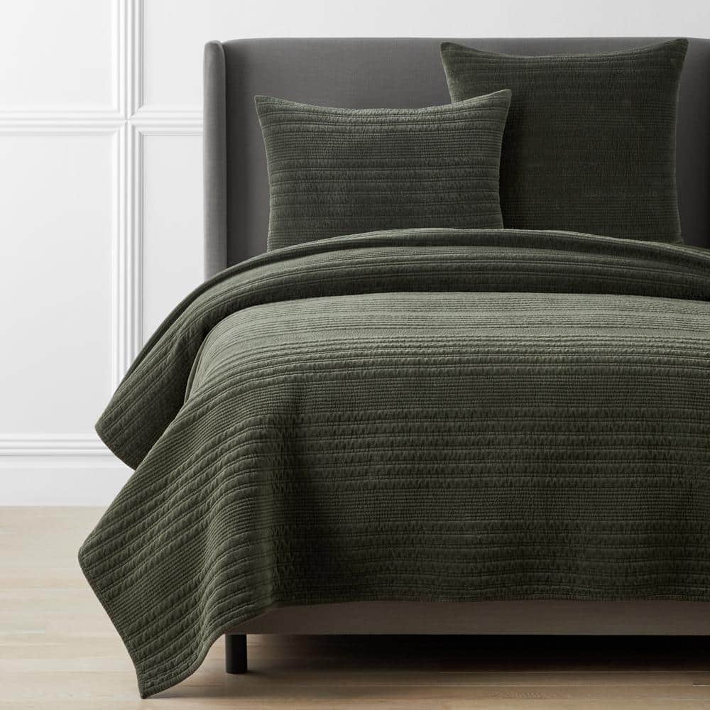 The Company Store Legends Luxury Line Stitch Velvet Olive Full/Queen ...