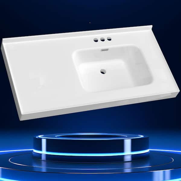 Zeafive Xoe 43 in. W x 22 in. D Solid Surface White Rectangular Single Sink Bath Vanity Top with ...
