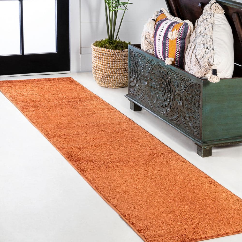 JONATHAN Y Haze Solid Low-Pile Orange 2 ft. x 12 ft. Runner Rug SEU100M ...