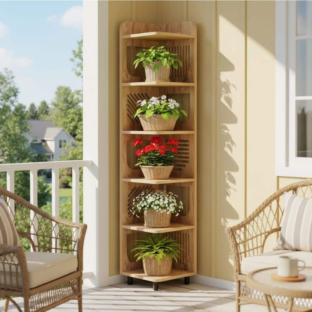 BYBLIGHT Eulas 71.9 in. Tall Natural Brown Wood 6-Shelf Standard ...