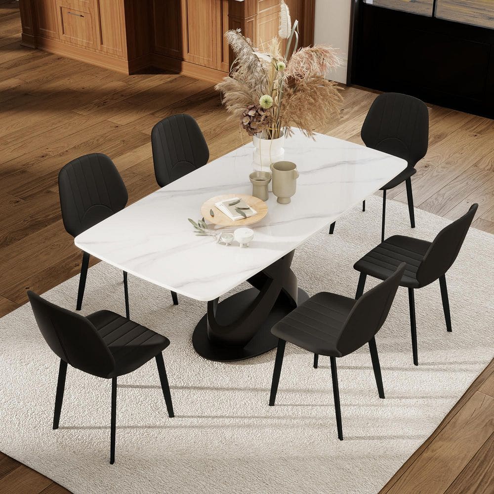 Magic Home Set of 6 Modern Faux Leather Upholstered Dining Chairs with ...