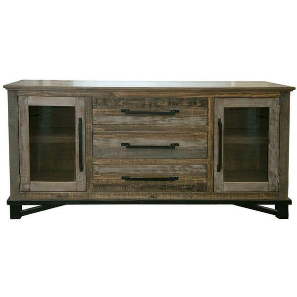 Benjara Gray, Brown and Black Wood Top 68.75 in. Sideboard with 2 Glass ...