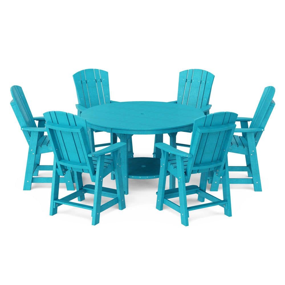 Wildridge Heritage 7-Piece Aruba Blue HDPE Plastic Outdoor Patio 60 in ...