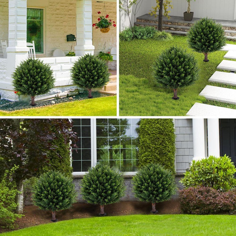 Cubilan 2 ft. Artificial Cedar Topiary Ball Tree with Spike (2-Pack ...