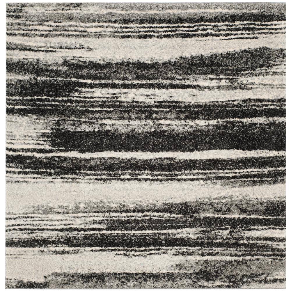 SAFAVIEH Retro Dark Gray/Light Gray 4 ft. x 4 ft. Square Striped Area ...