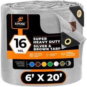 XPOSE SAFETY 16 Mil Silver/Brown Super Heavy Duty Poly Tarp 6 ft. x 8 ...