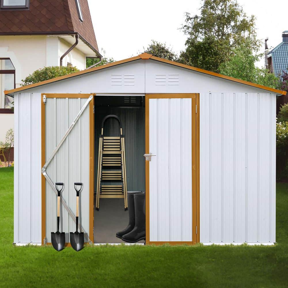 Daheat Metal Garden Sheds 10 ft. x 12 ft. Outdoor Storage Sheds White ...