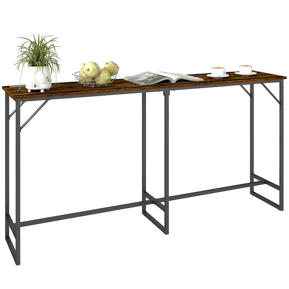HOMCOM 70" Long Bar Table with Charging Station, Industrial Style ...