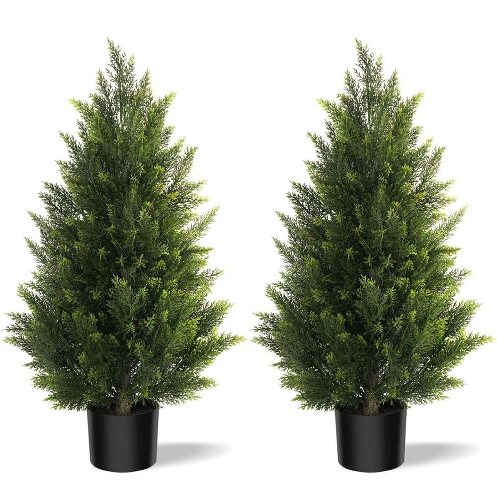 Vitalismo 2-Pieces Green Trees 3 ft. Artificial Topiary Cedar Trees ...